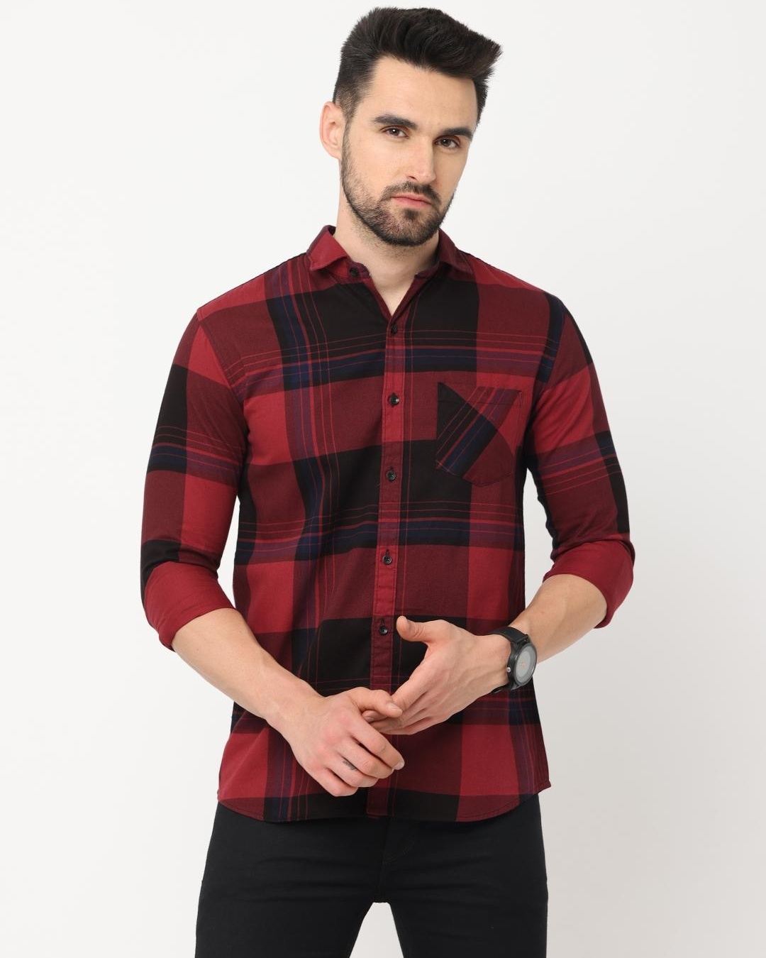 Buy Men's Red Checked Slim Fit Shirt Online at Bewakoof