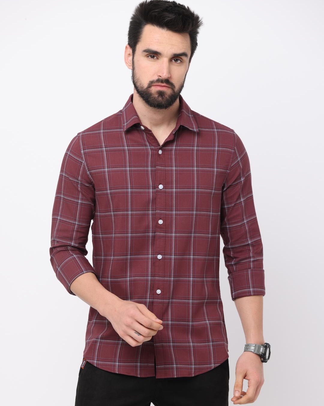 Buy Men's Red Checked Slim Fit Shirt Online at Bewakoof