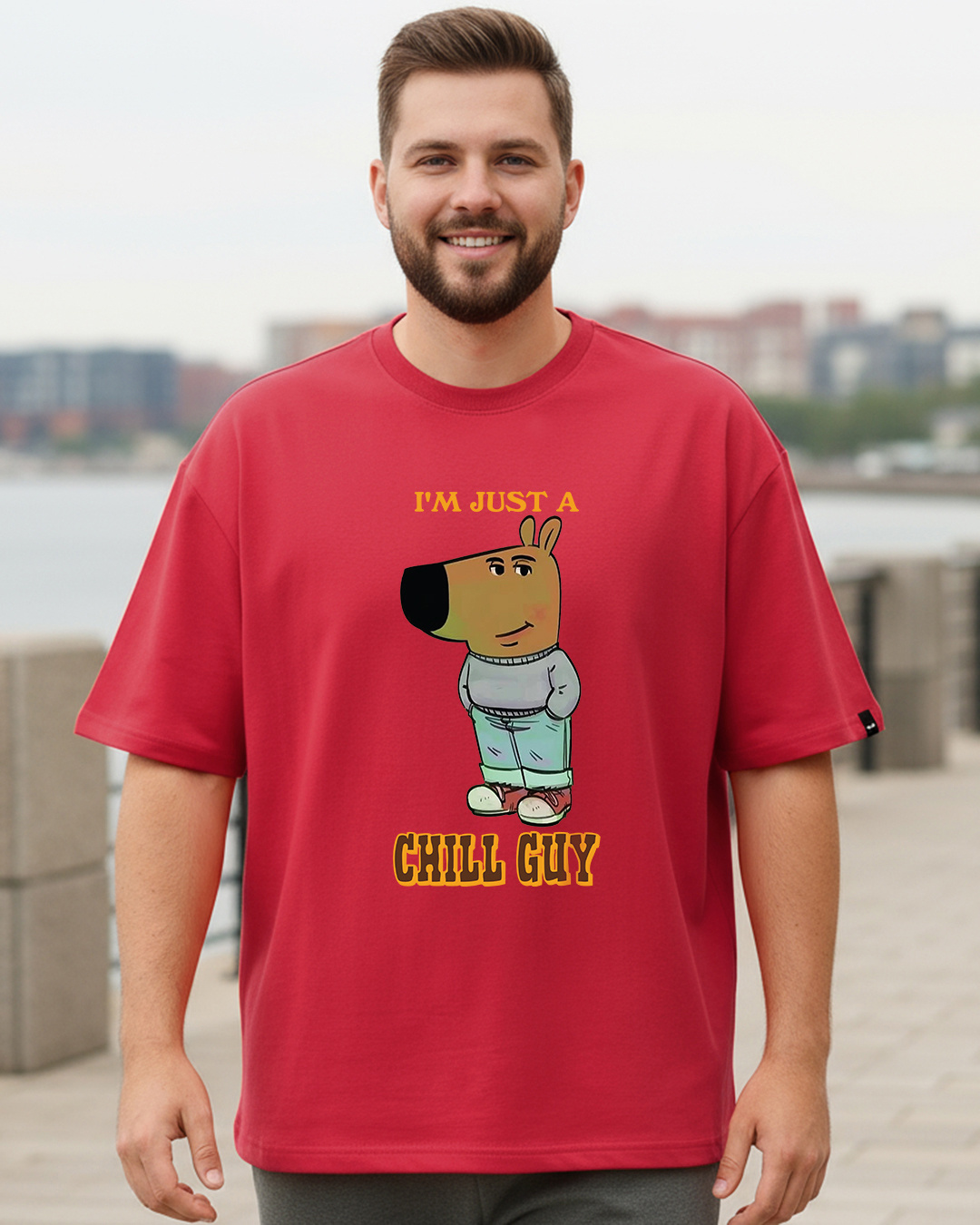 Buy Men's Red Chill Guy Graphic Printed Oversized Plus Size T-shirt ...