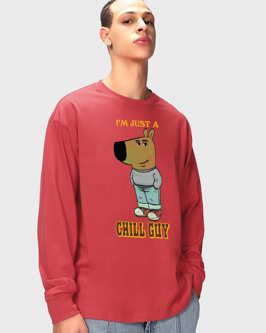 Buy Men's Red Chill Guy Graphic Printed Oversized T-shirt Online at ...