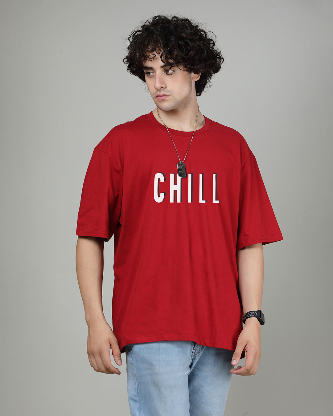 Buy Men's Red Chill Typography Oversized T-shirt Online at Bewakoof
