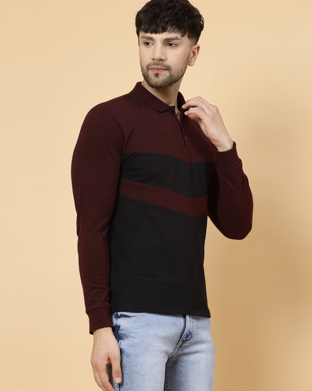 Buy Men's Maroon & Black Color Block Polo T-shirt Online at Bewakoof