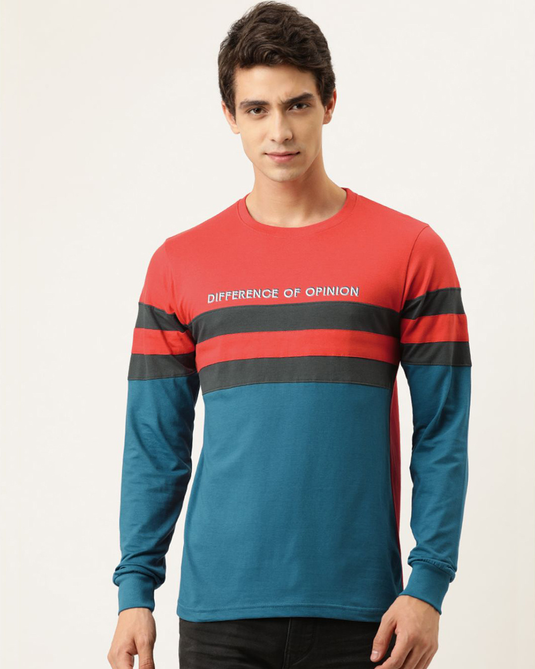 Buy Men's Red & Blue Color Block Slim Fit T-shirt Online at Bewakoof