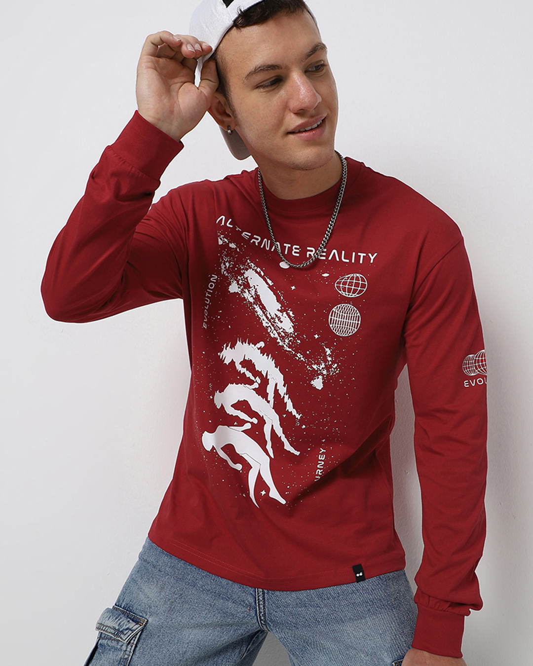Buy Men's Red Evolution Graphic Printed Oversized T-shirt Online at ...