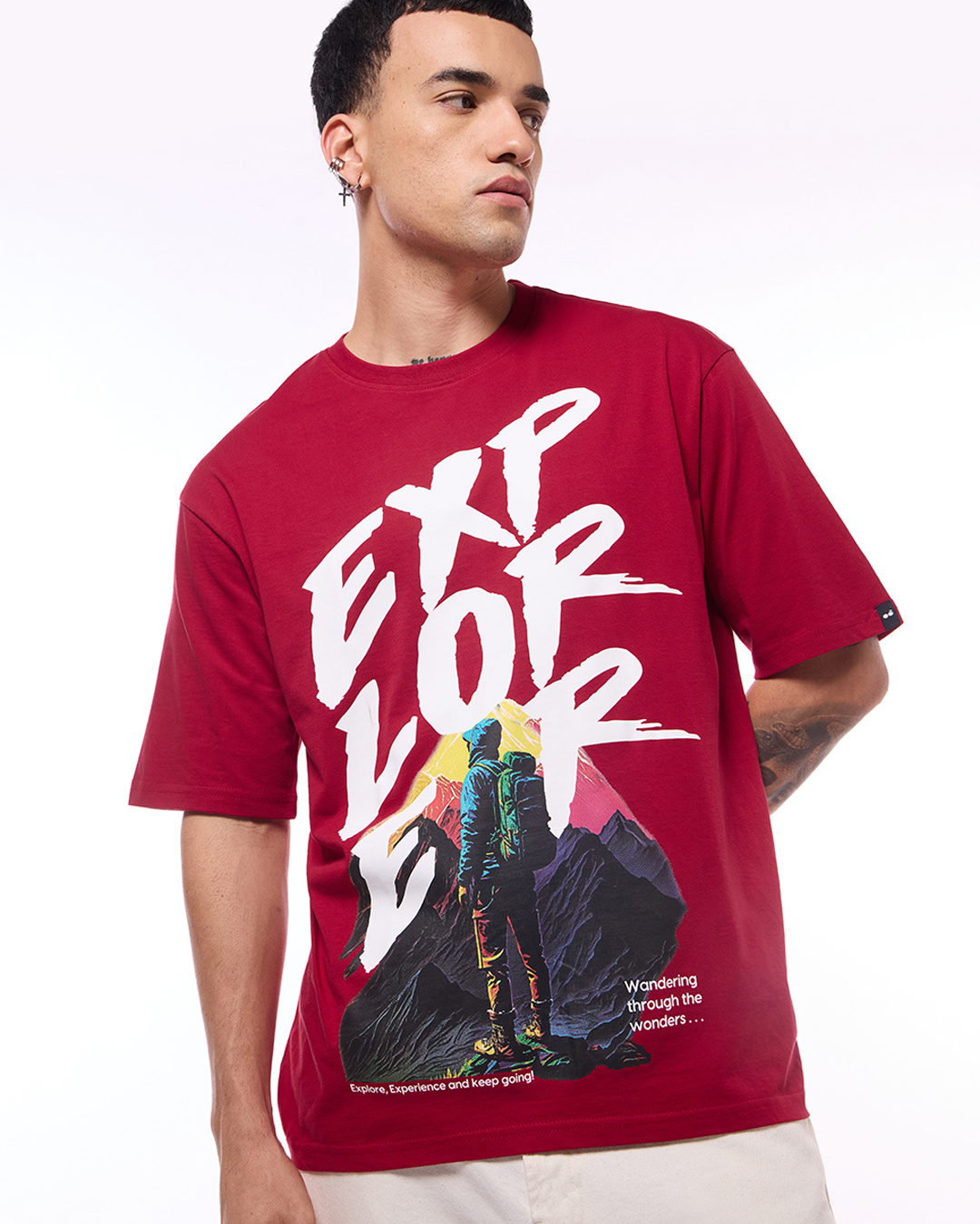 Buy Men's Red Explorer Graphic Printed Oversized T-shirt Online at Bewakoof