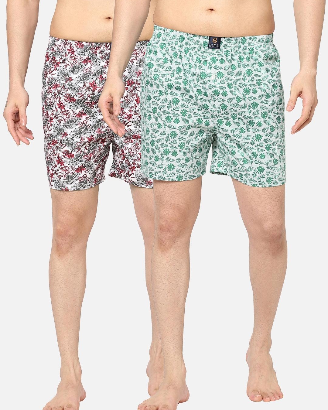 Buy Pack of 2 Men's Red & Green All Over Printed Boxers Online in India ...
