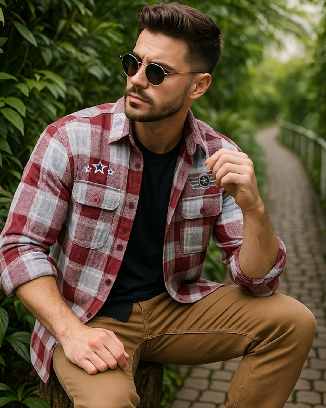 Buy Men's Red & Grey Checked Oversized Shirt Online at Bewakoof