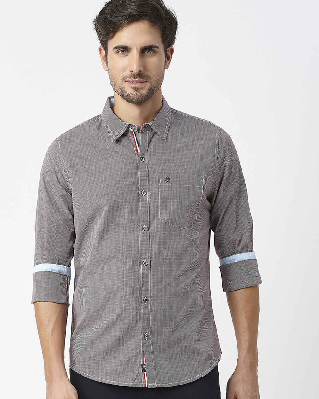 Buy Men's Red & Grey Checked Slim Fit Shirt Online at Bewakoof