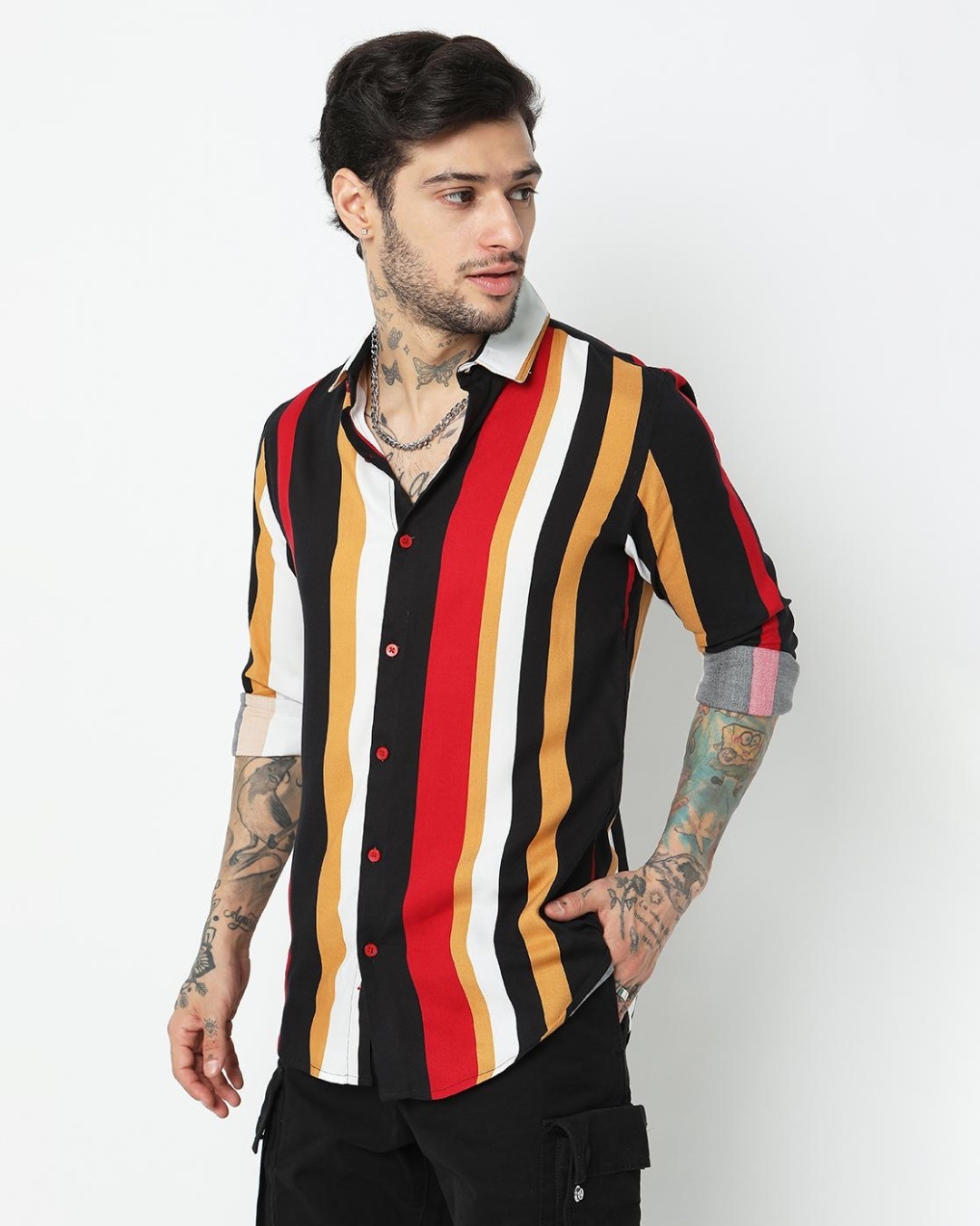 Buy Men's Red Irregular Striped Shirt Online at Bewakoof