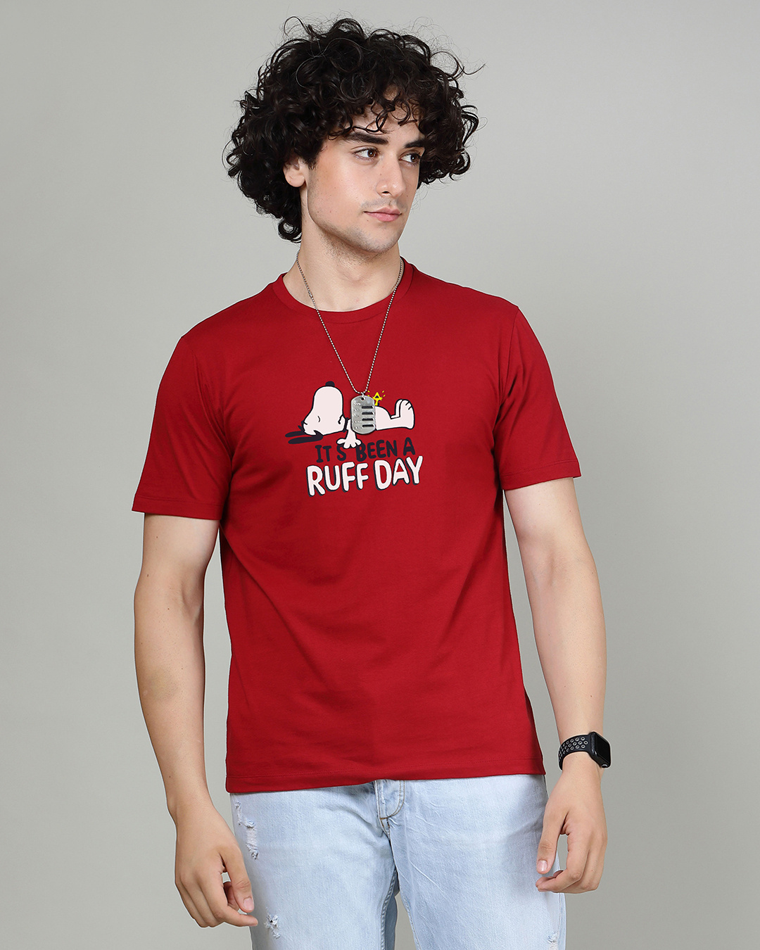 Buy Men's Red It's Been a Ruff Day Graphic Printed T-shirt Online at Bewakoof