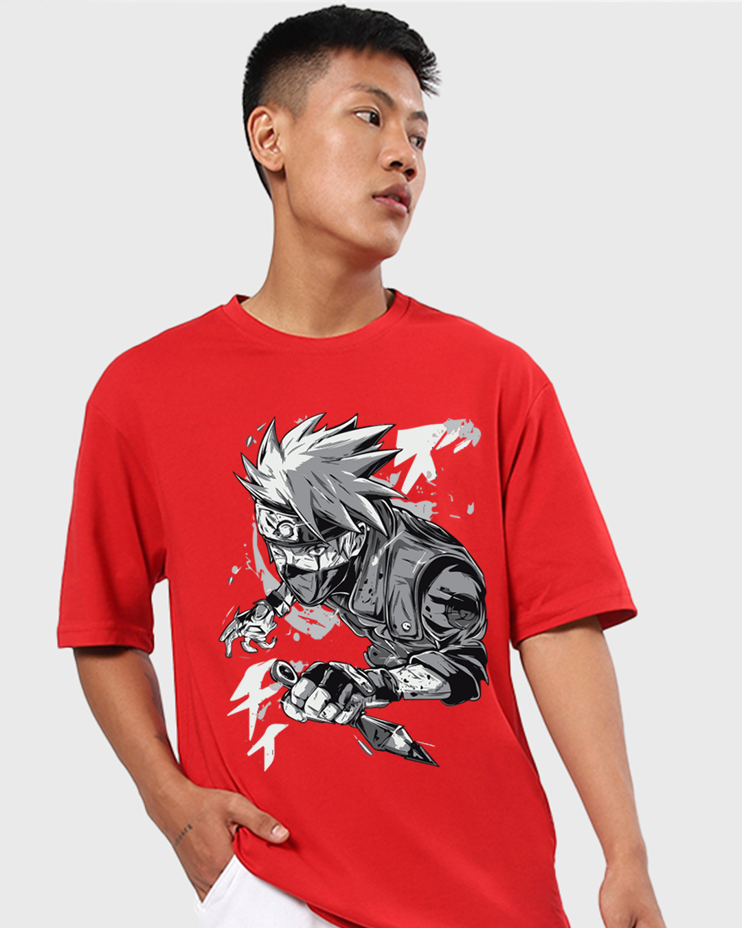 Buy Men's Red Kakashi Sensei Graphic Printed Oversized T-shirt Online ...