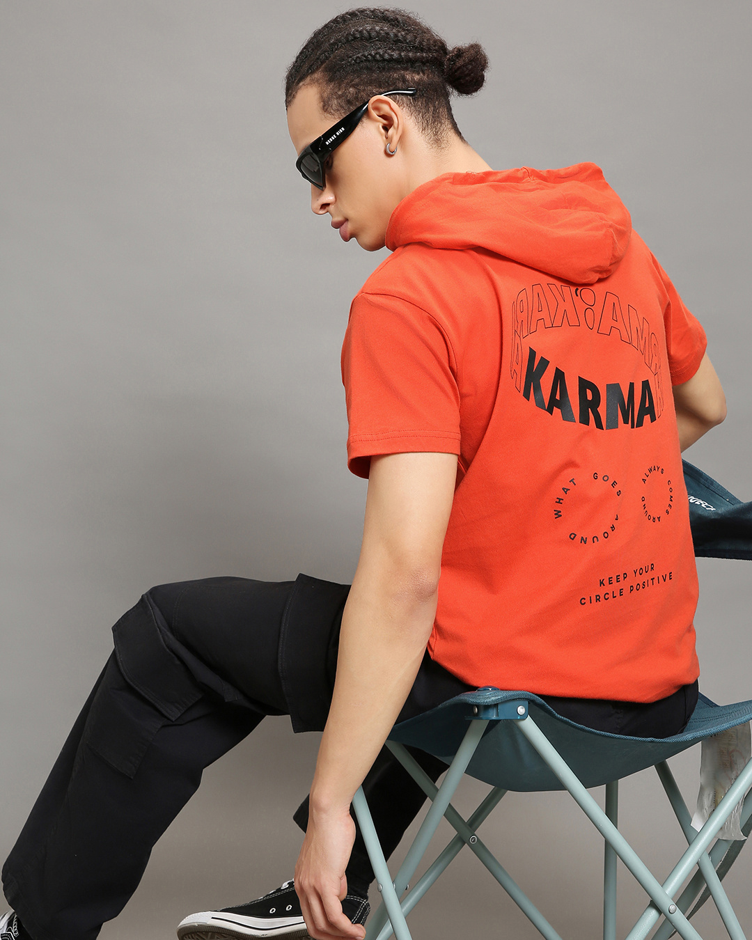 Buy Men's Red Karma Circle Graphic Printed Oversized Hoodie T-shirt ...