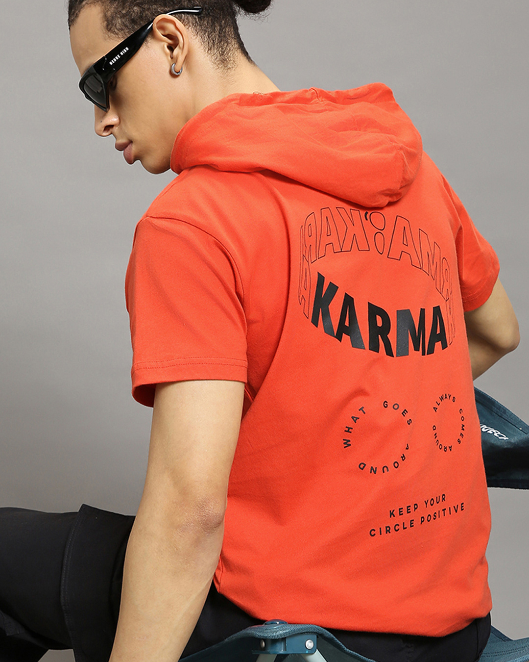 Buy Men's Red Karma Circle Graphic Printed Oversized Hoodie T-shirt Online at Bewakoof