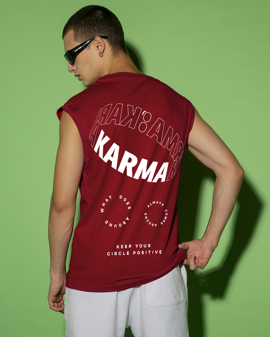 Buy Men's Red Karma Circles Graphic Printed Boxy Fit Vest Online at ...