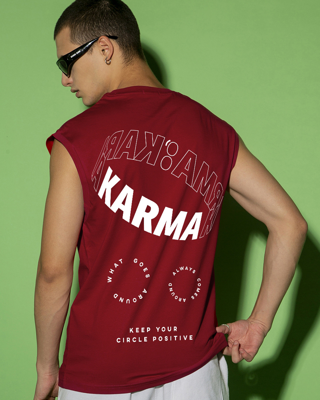 Buy Men's Red Karma Circles Graphic Printed Boxy Fit Vest Online at ...