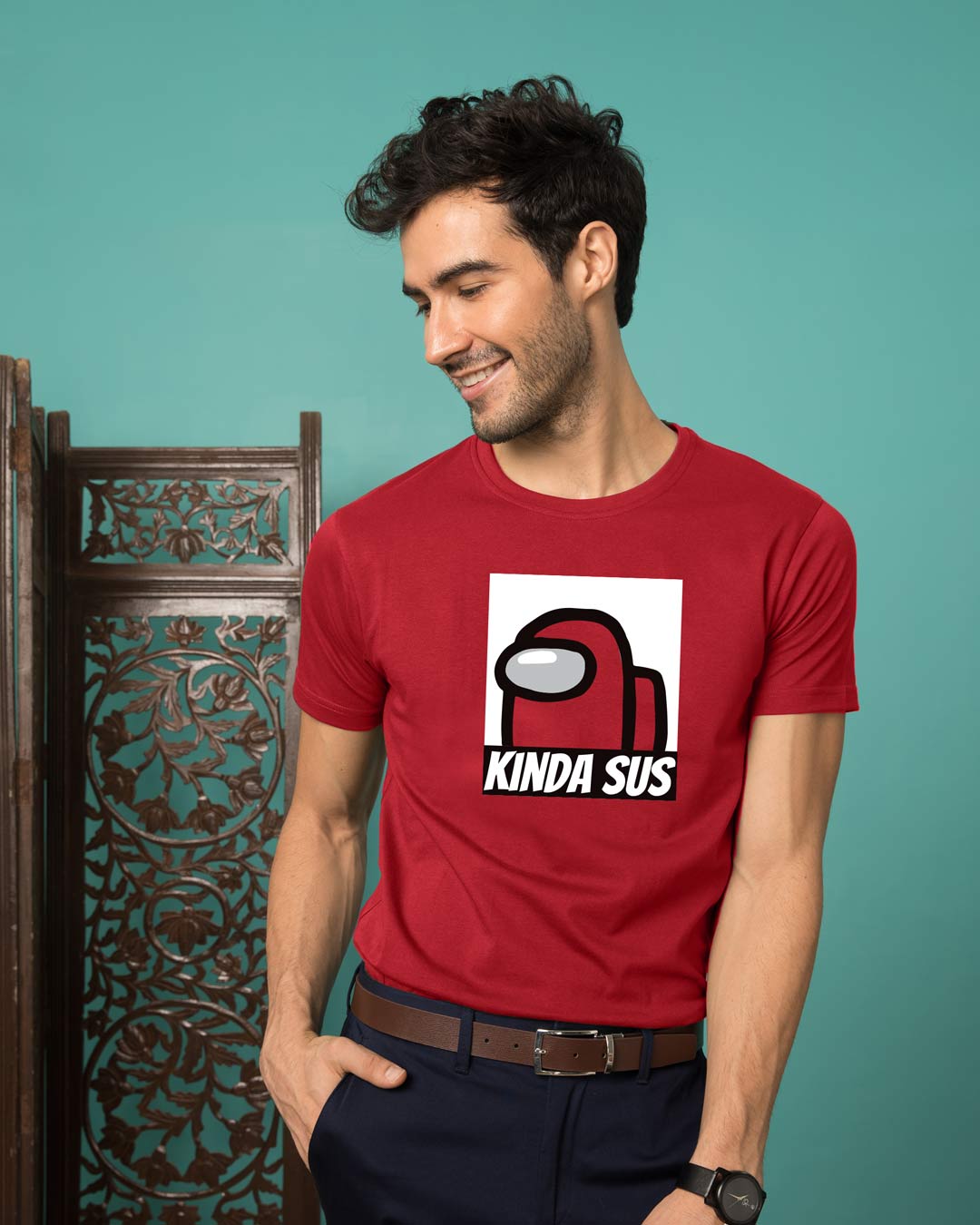 Buy Men's Red Kinds Sus Imposter Printed T-shirt Online at Bewakoof