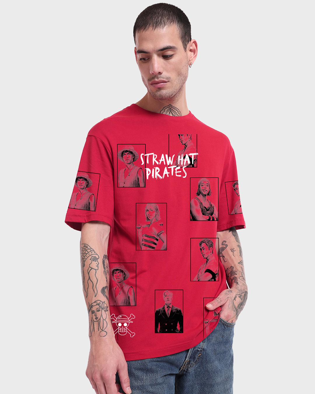 Buy Mens Red King Of Pirates Graphic Printed Oversized T Shirt Online