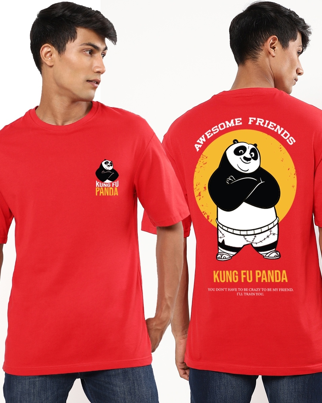 Buy Men's Red Kung Fu Panda Graphic Printed Oversized T-shirt Online at ...