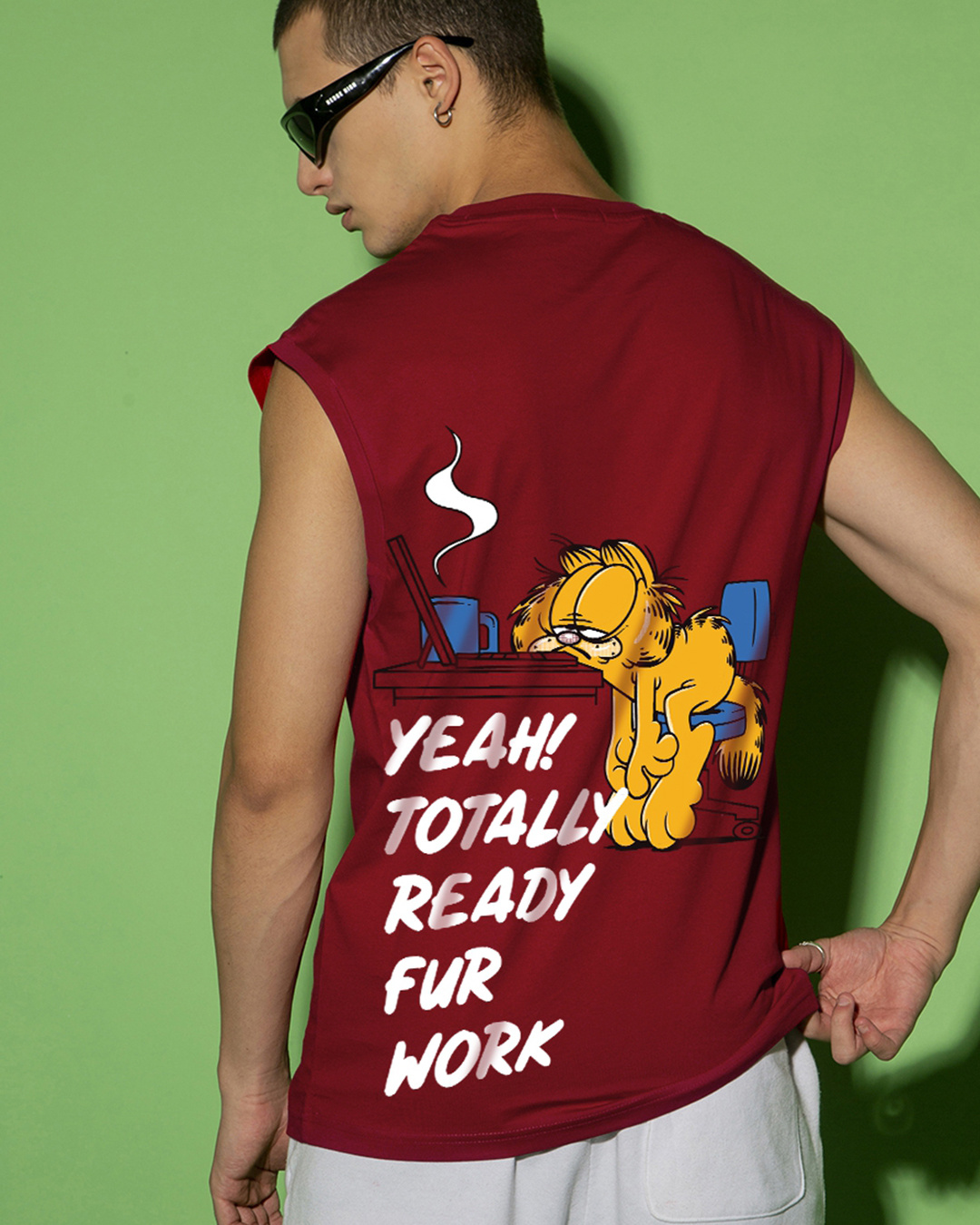 Buy Men's Red Lazy Garfield Graphic Printed Boxy Fit Vest Online at ...