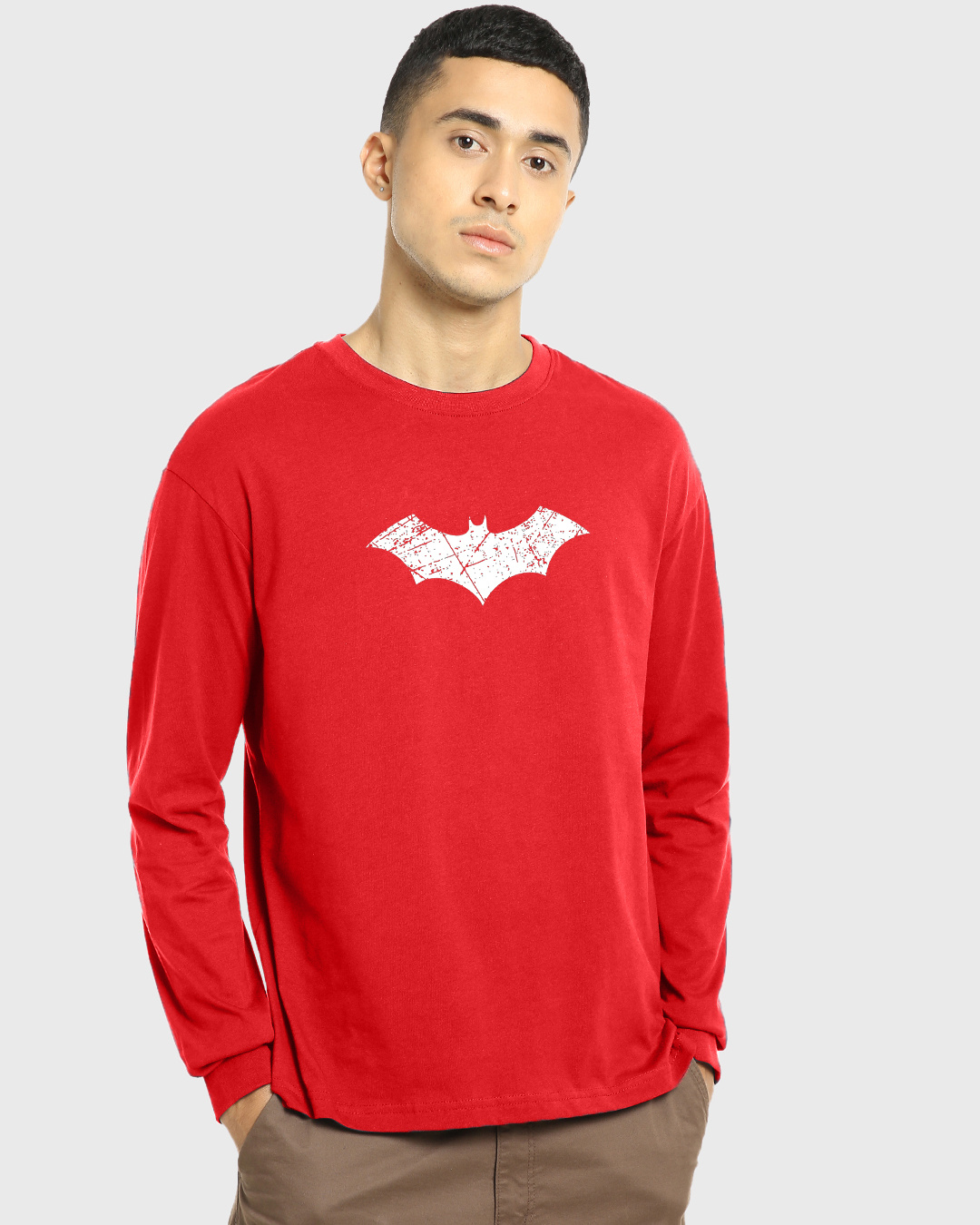 Buy Men's Red Logo Batman Graphic Printed Oversized T-shirt Online at ...