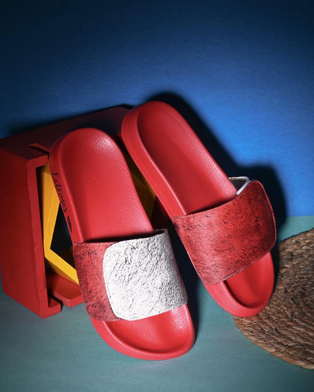 Buy Men's Red Marble Printed Adjustable Strap Sliders Online in India ...