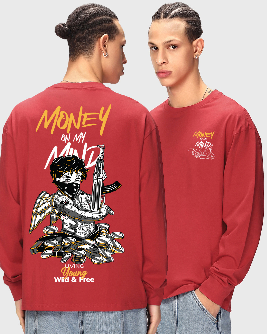 Buy Men's Red Money Mind Graphic Printed Oversized T-shirt Online at ...