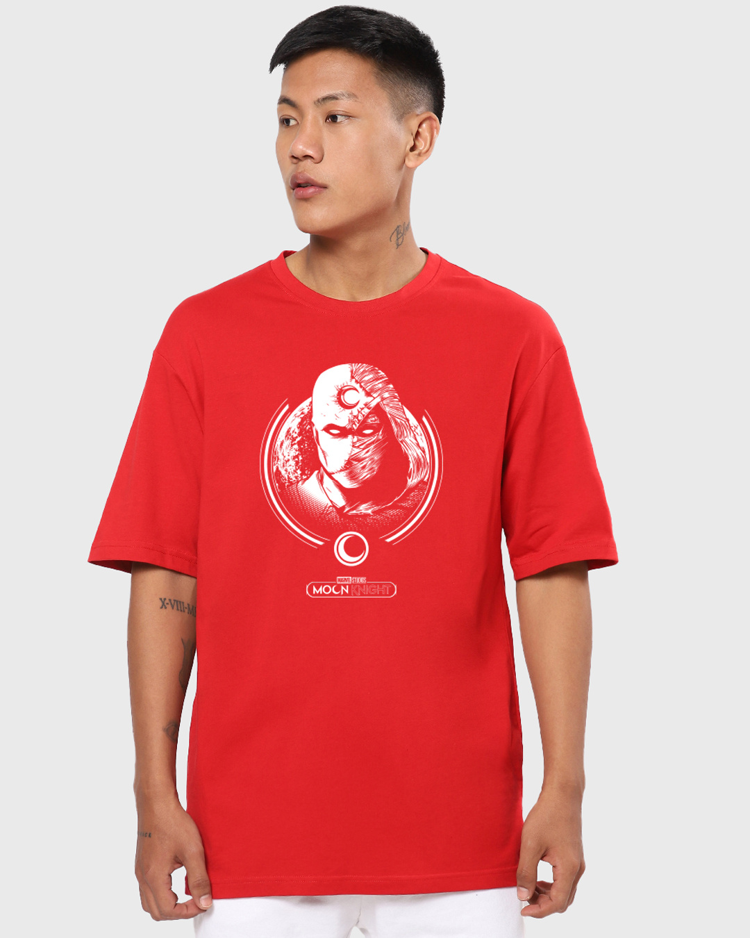 Buy Men's Red Moon Knight Duality Graphic Printed Oversized T-shirt ...