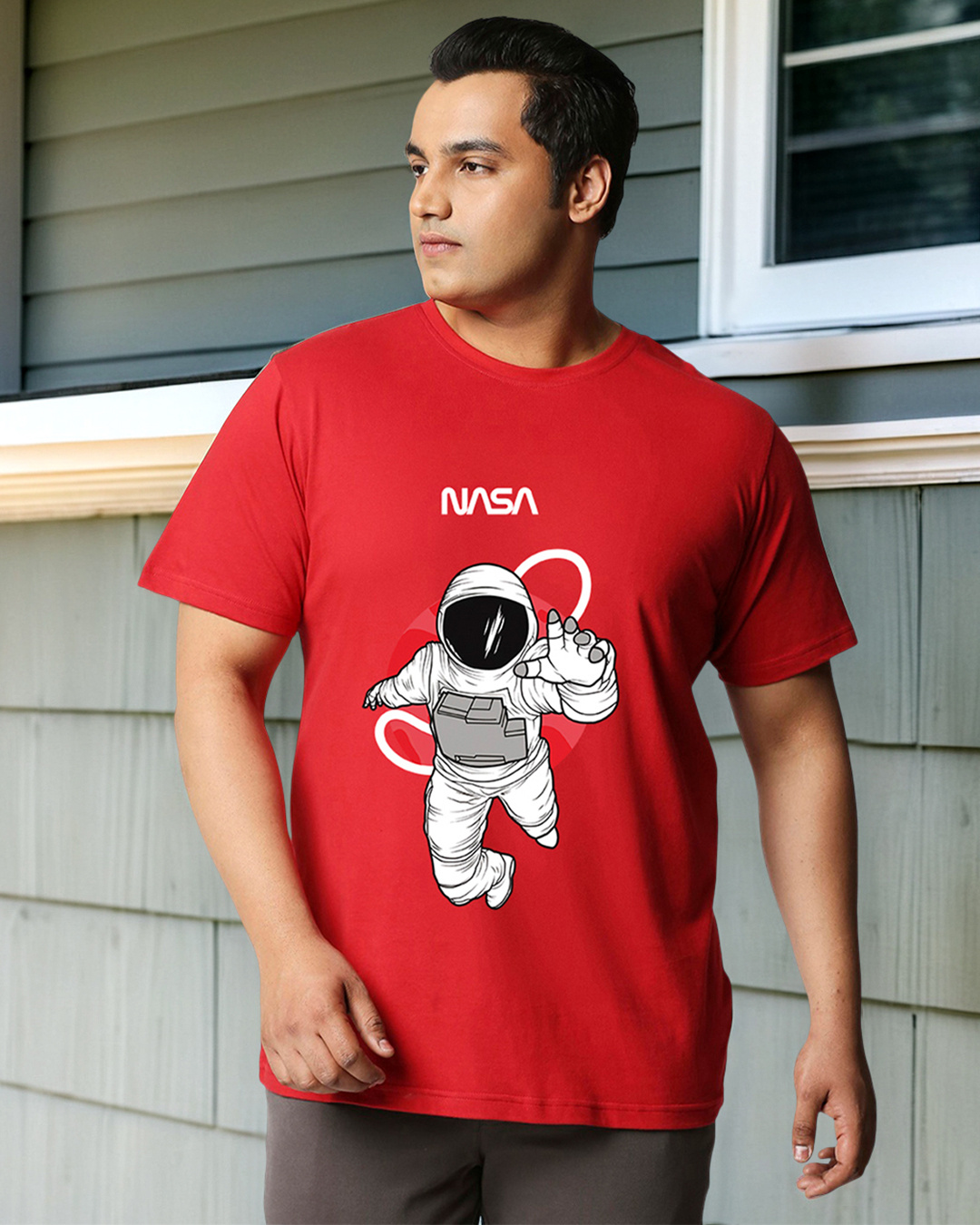 Buy Men's Red NASA Astronaut Graphic Printed Plus Size T-shirt Online ...