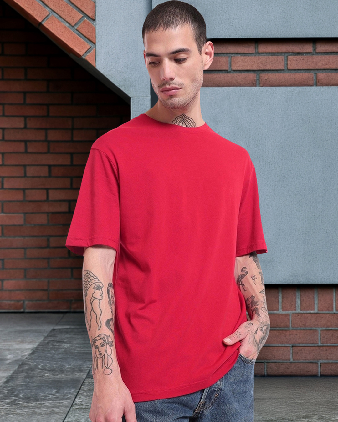 Buy Men's Red Oversized Plus Size T-shirt Online at Bewakoof
