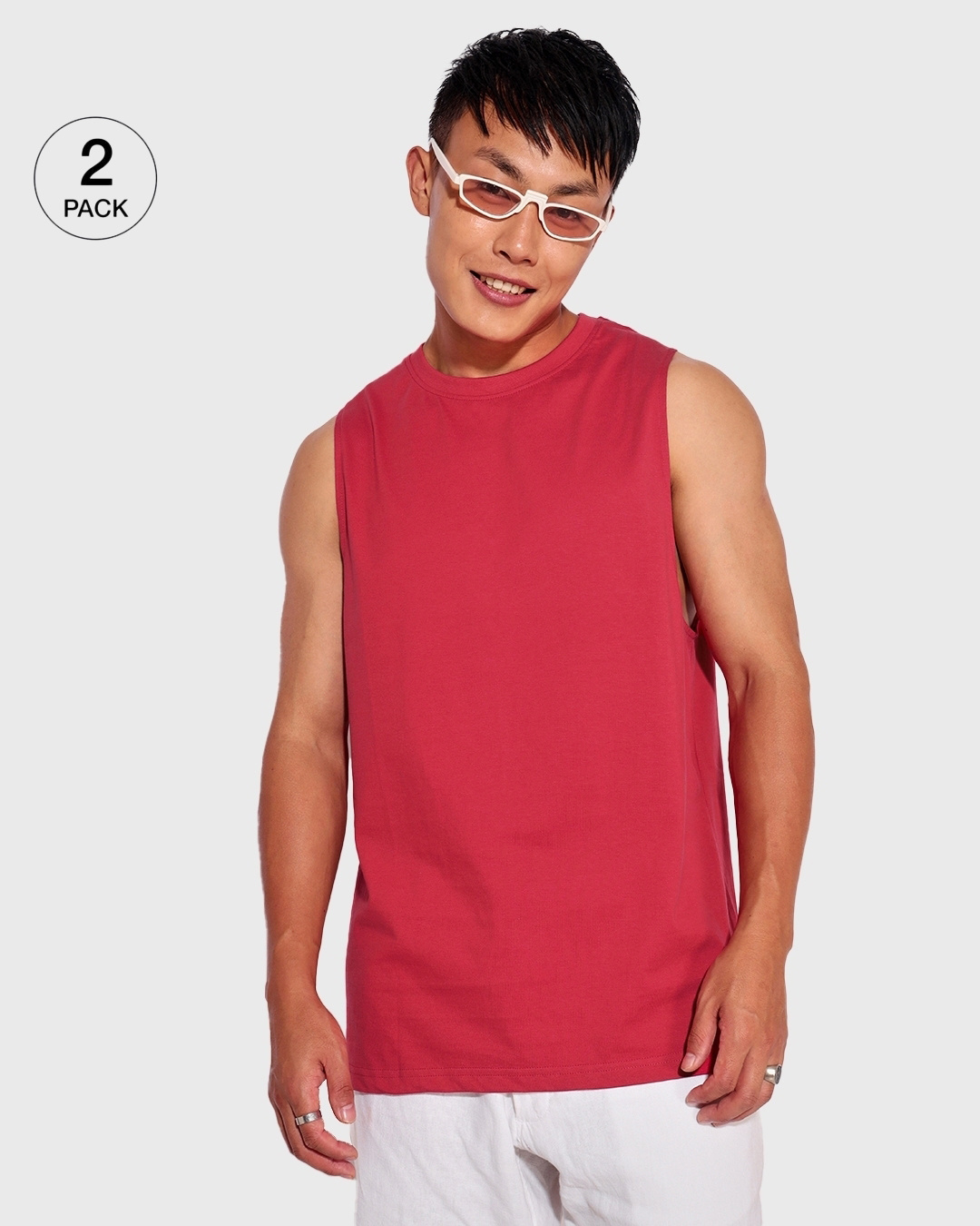 Buy Pack of 2 Men's Red Deep Armhole Oversized Vest Online at Bewakoof