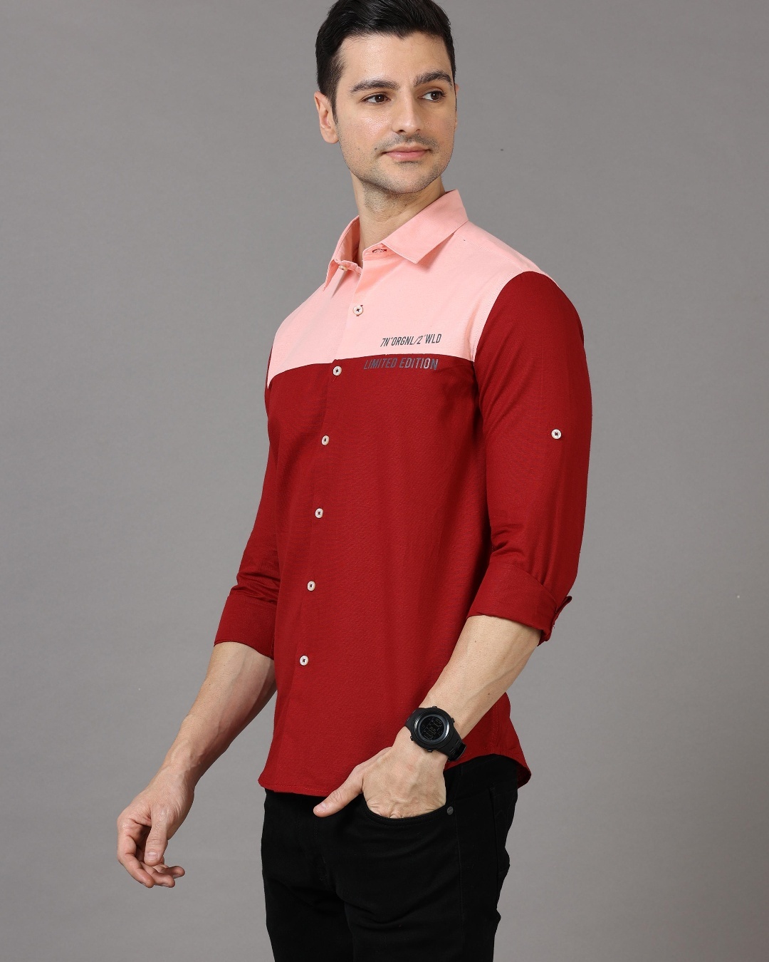 Buy Men's Red & Pink Color Block Slim Fit Shirt Online at Bewakoof