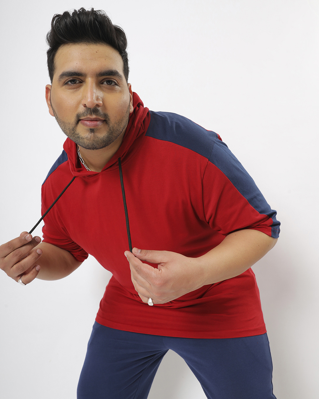Buy Men's Red Plus Size Color Block Hoodie T-shirt for Men red Online ...