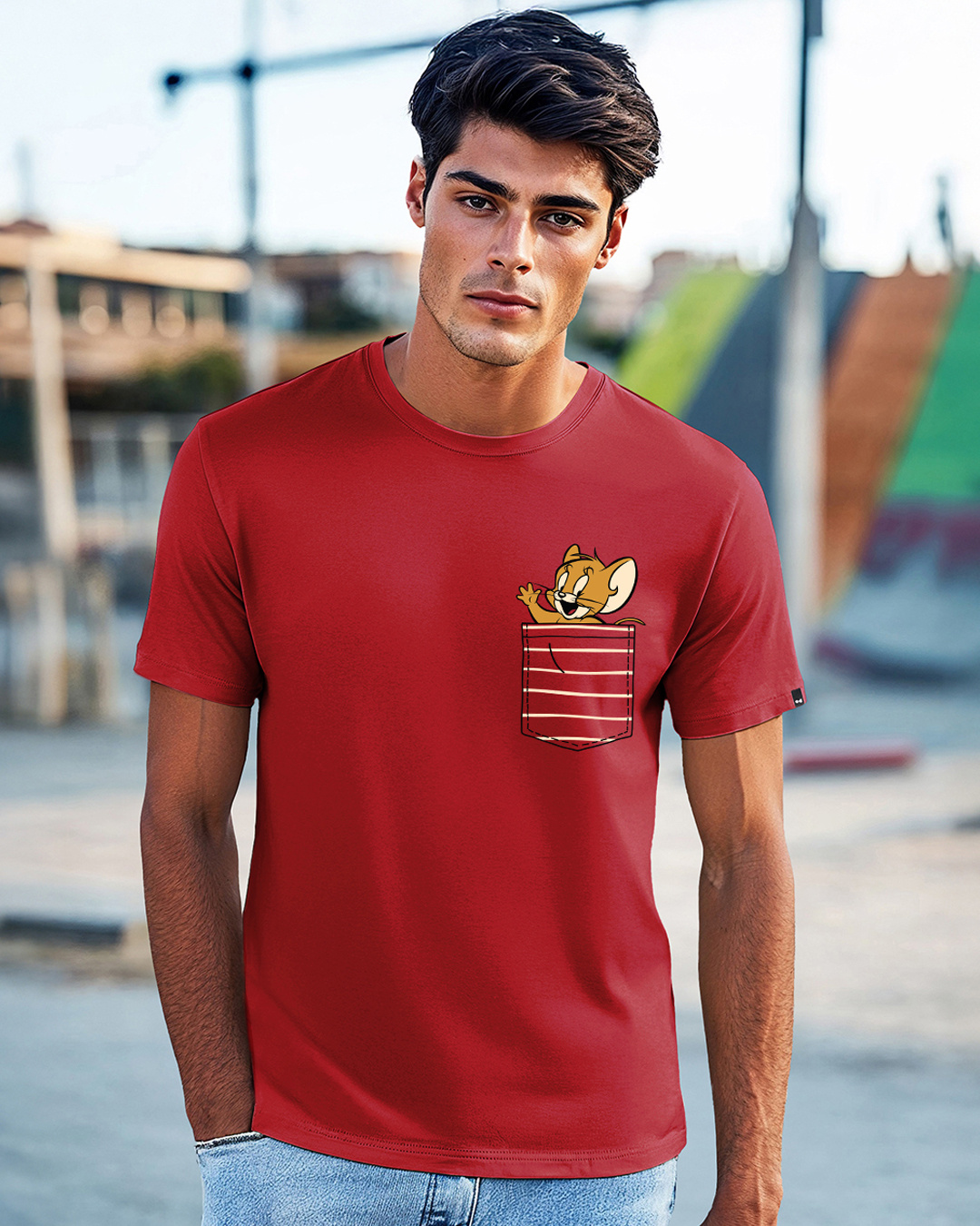 Buy Men's Red Pocket Jerry Graphic Printed T-shirt Online at Bewakoof