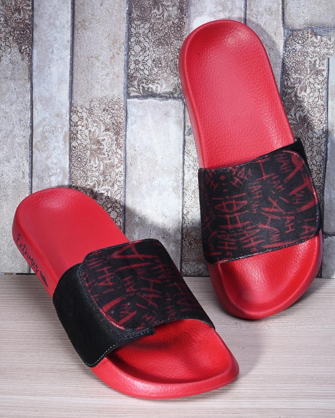 Buy Men's Red Printed Adjustable Strap Sliders Online in India at Bewakoof