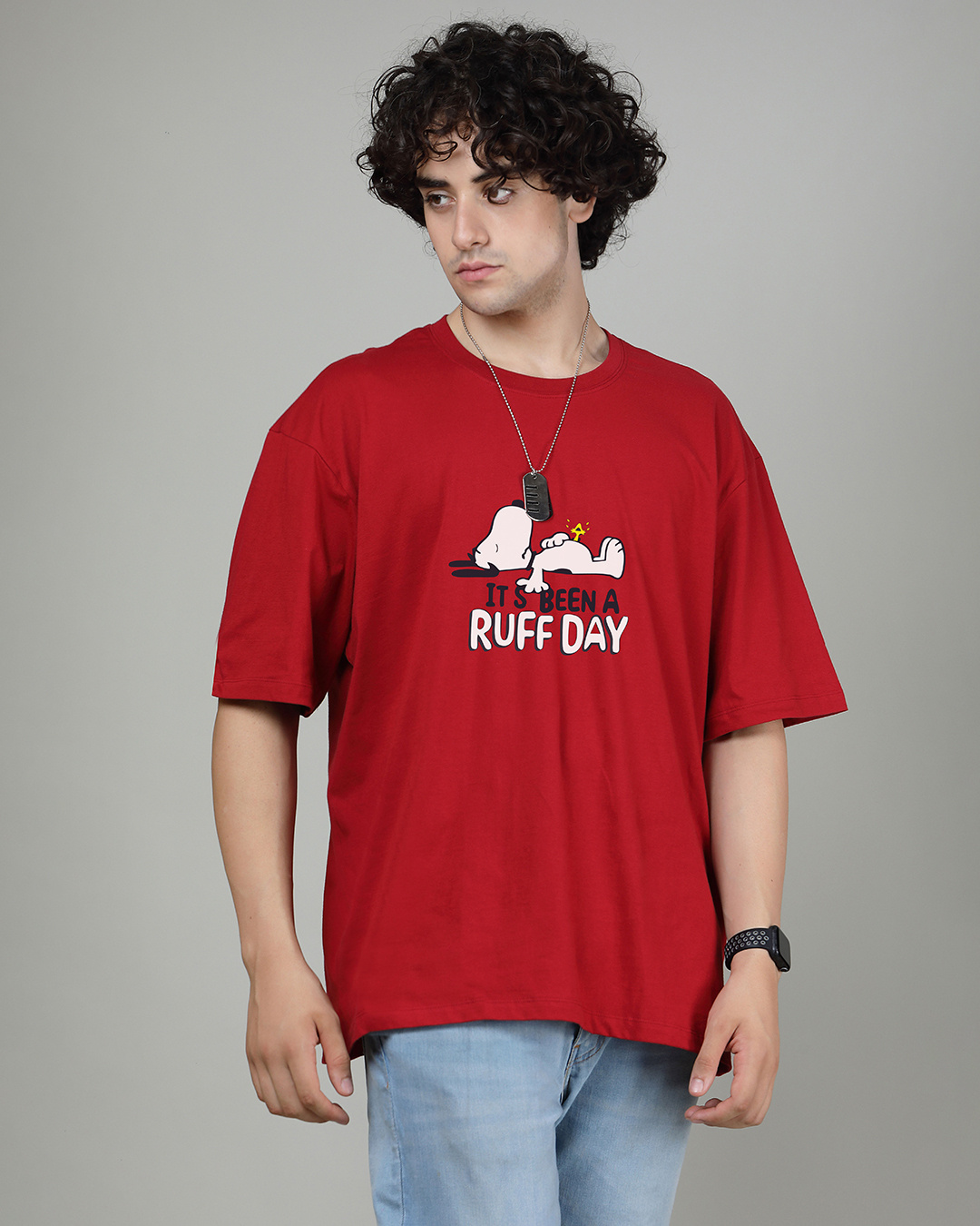 Buy Men's Red It's Been a Ruff Day Graphic Printed Oversized T-shirt ...