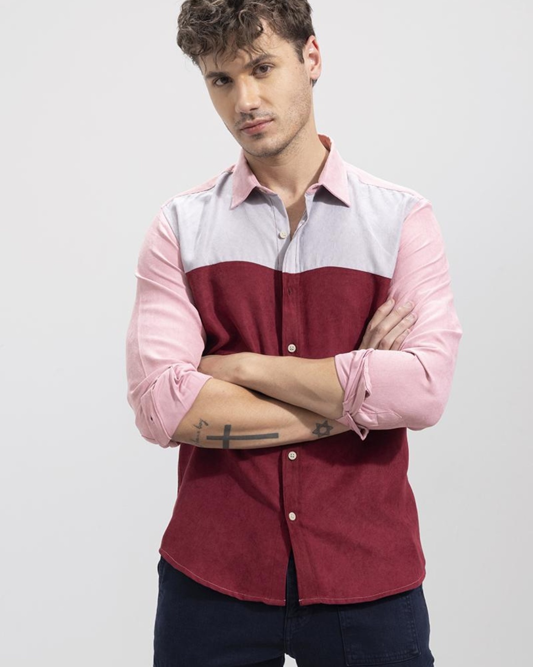 Buy Men's Red Semisplit Color Block Slim Fit Shirt Online at Bewakoof