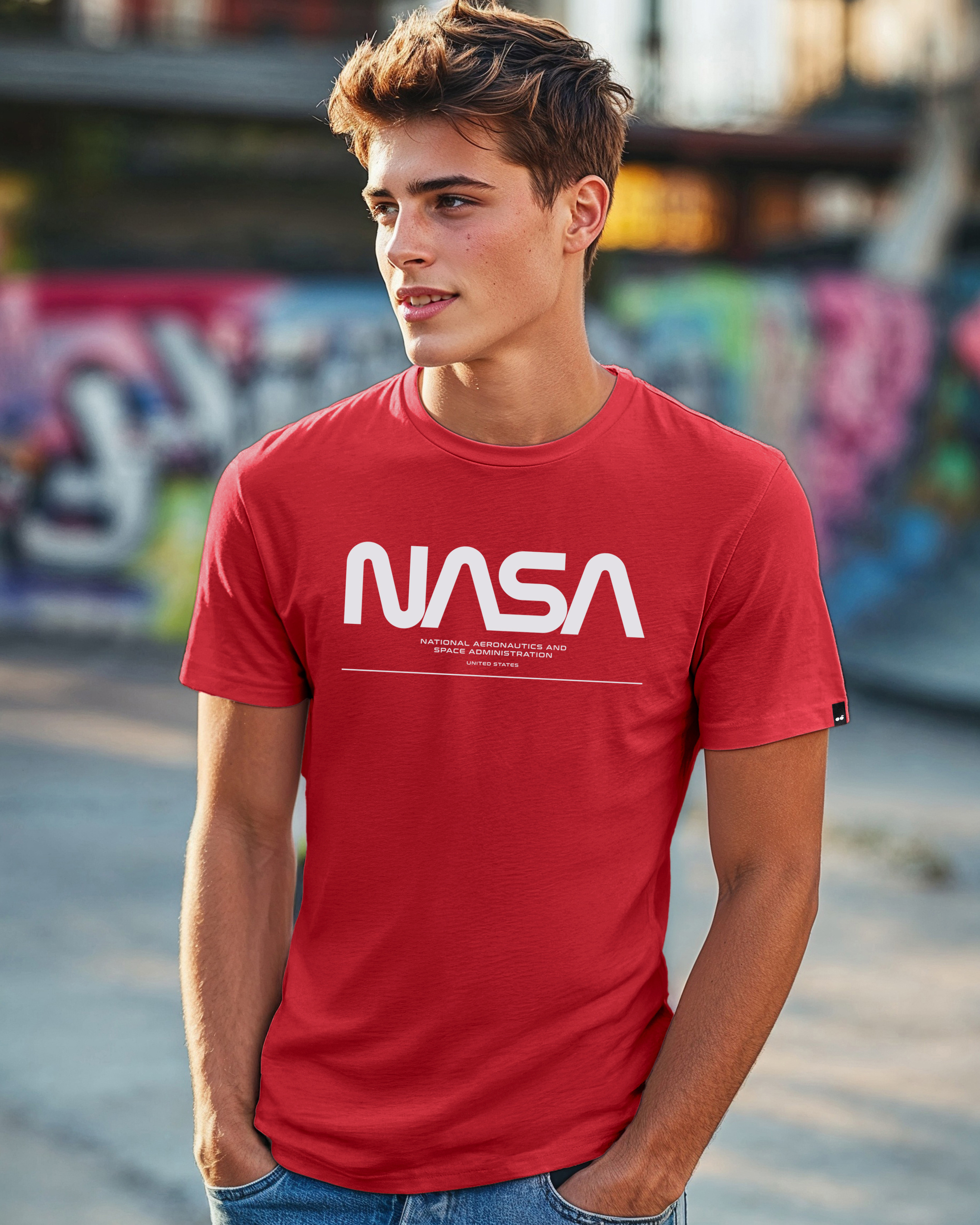 Buy Men's Red Spaced NASA Typography T-shirt Online at Bewakoof
