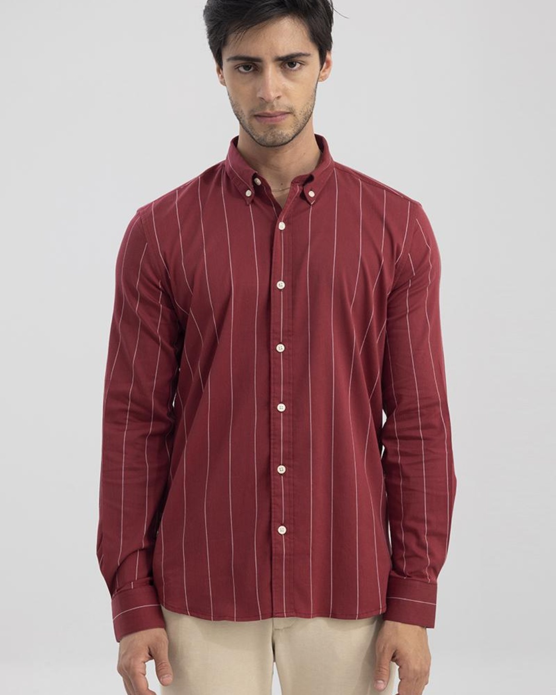 Buy Men's Red Stellar Striped Slim Fit Shirt Online at Bewakoof