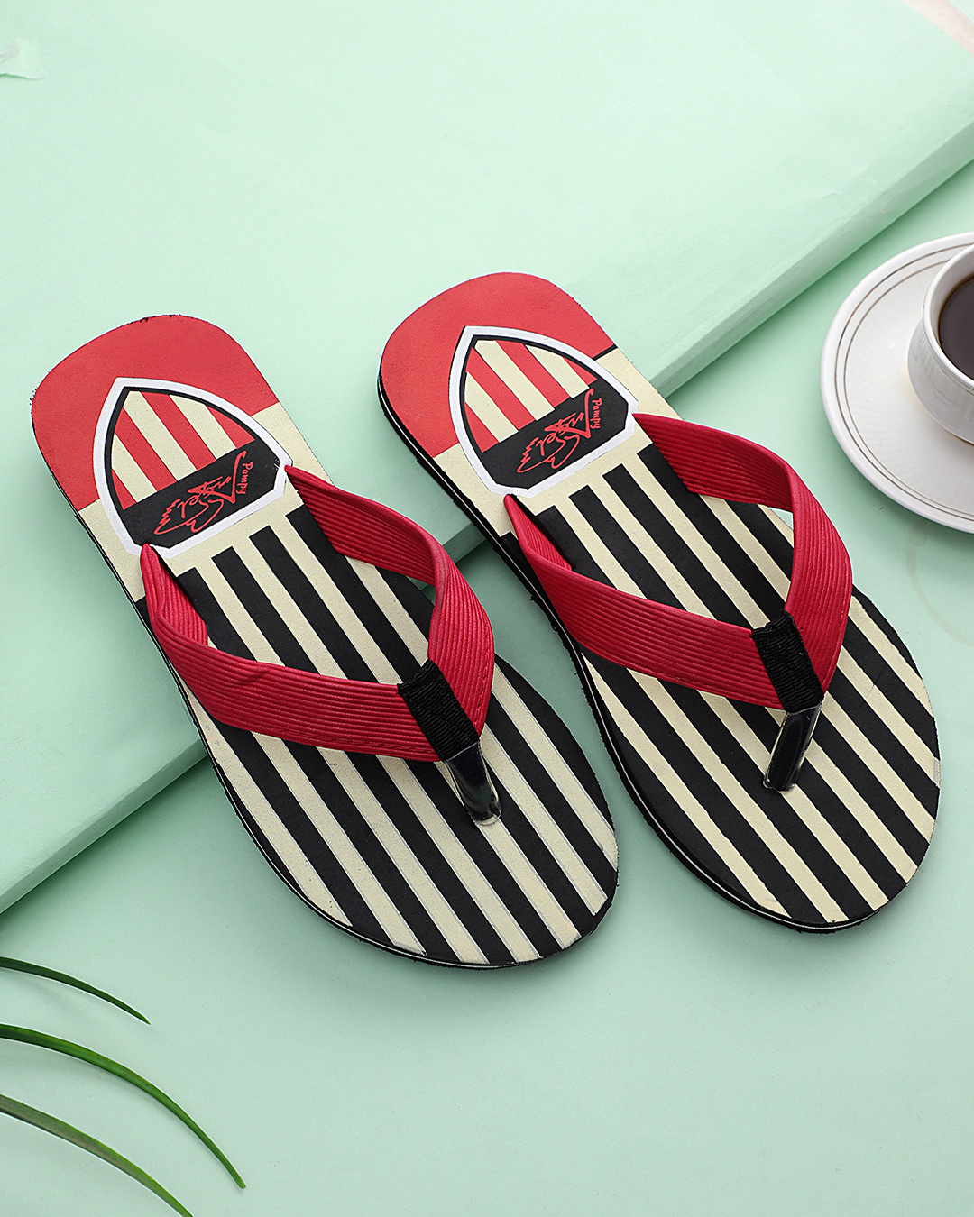 Buy Men's Red Striped Flip Flops Online in India at Bewakoof