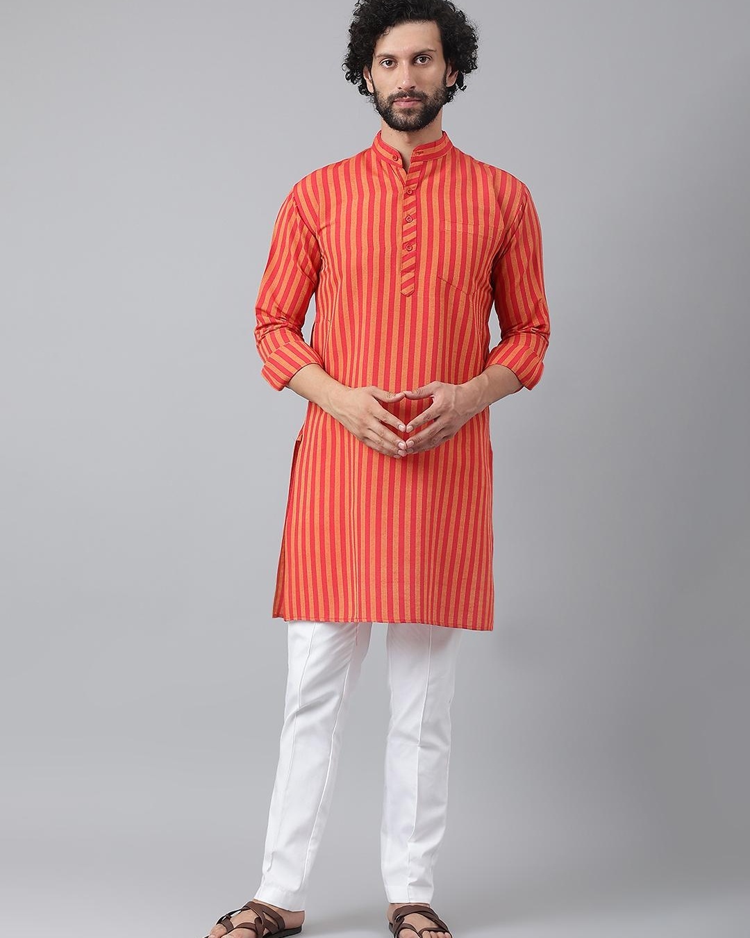 Buy Men's Red Striped Kurta Online at Bewakoof