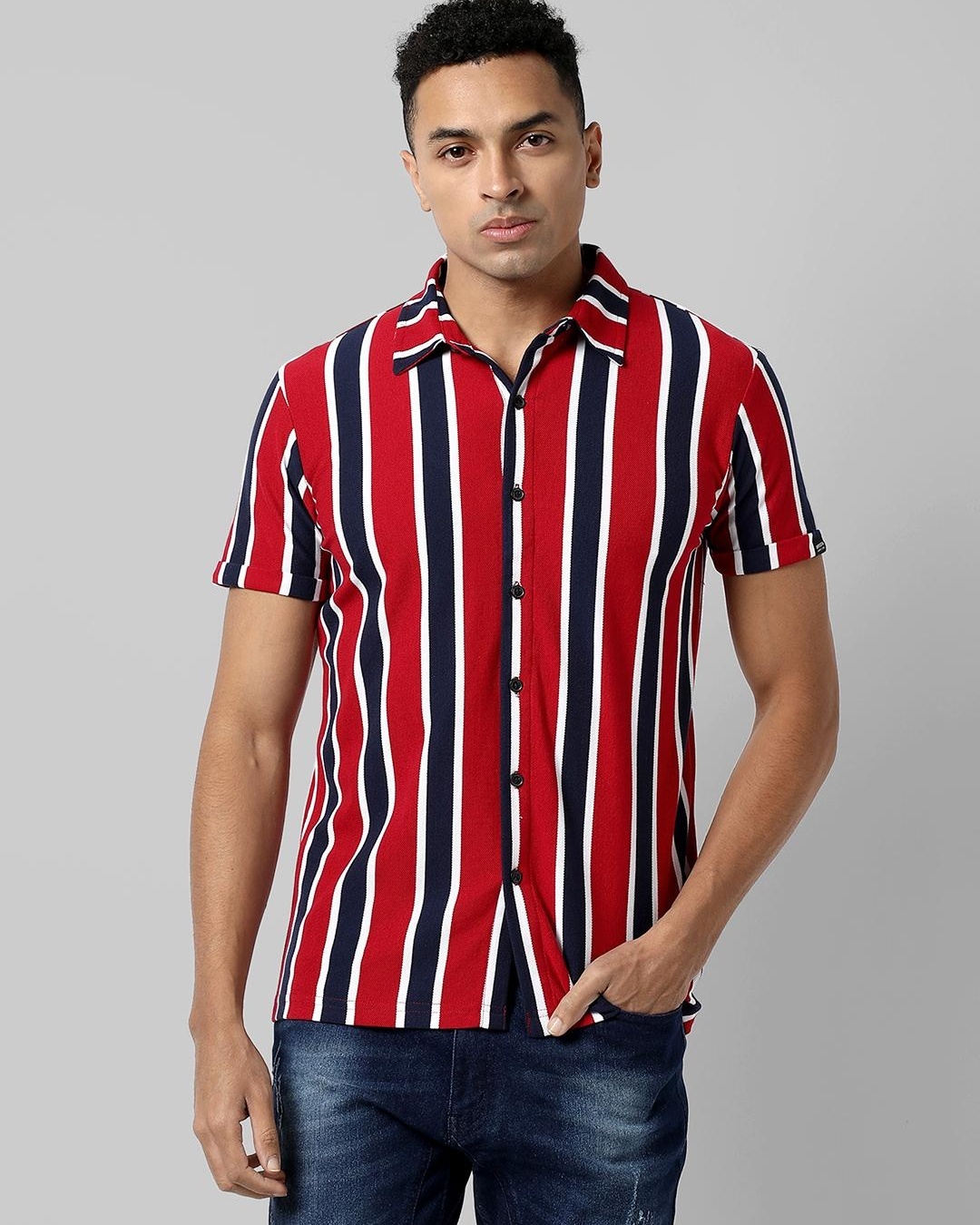 Buy Men's Red Striped Shirt Online at Bewakoof