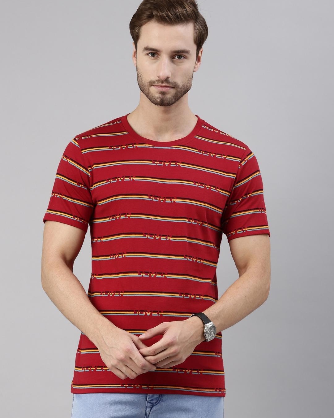 Buy Men's Red Striped T-shirt Online at Bewakoof