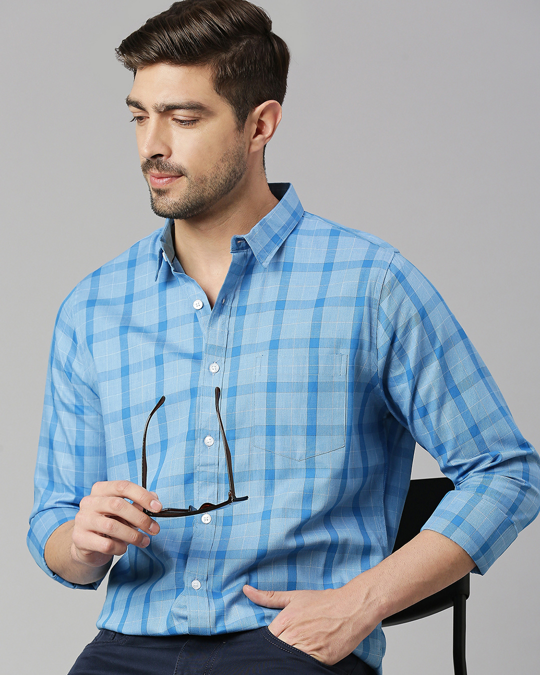 Buy Men's Royal Blue Checked Slim Fit Shirt Online at Bewakoof