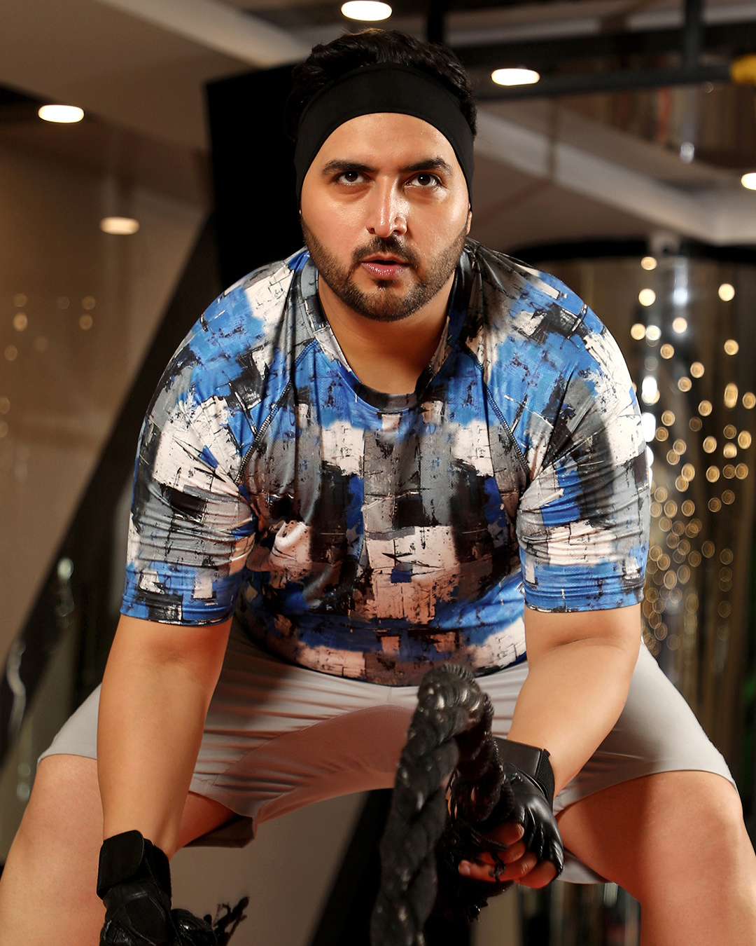 Buy Men's Royal Blue & Moon Grey Abstract Printed Oversized Plus Size T-shirt Online at Bewakoof