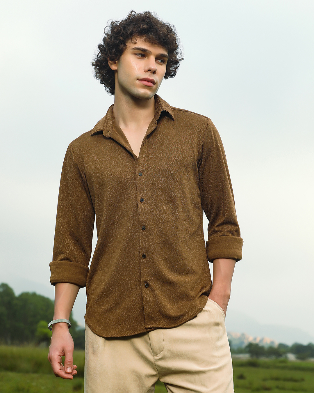 Buy Men's Russet Brown Textured Shirt Online at Bewakoof