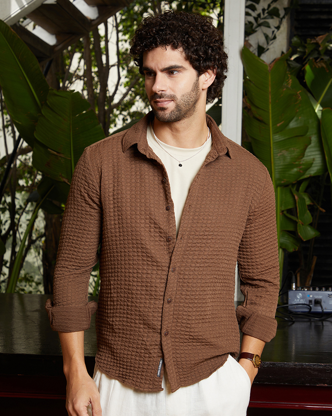 Buy Men's Russet Brown Textured Shirt Online at Bewakoof