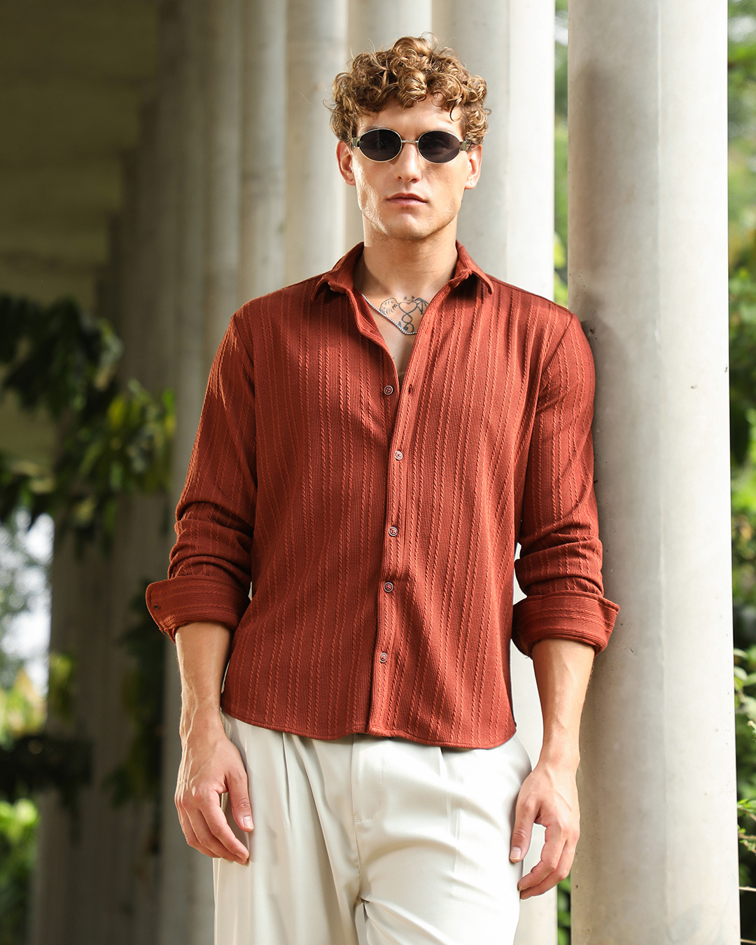 Buy Men's Russet Brown Textured Shirt Online at Bewakoof