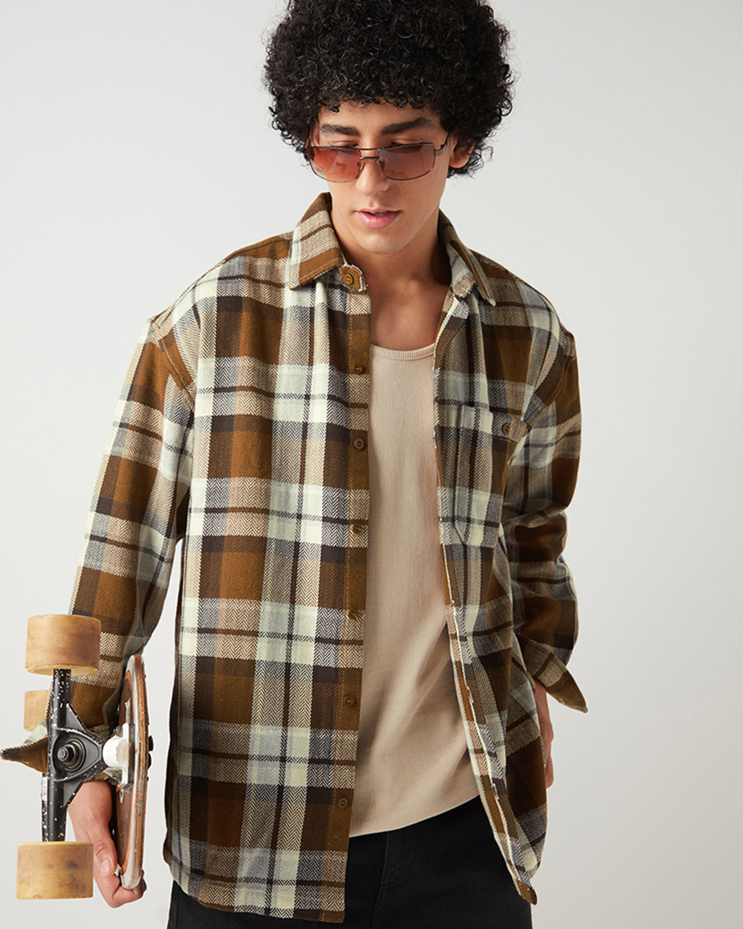 Buy Men's Rust Orange Checked Oversized Shirt Online at Bewakoof