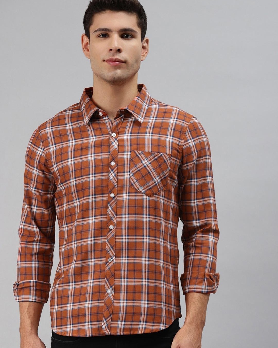 Buy Men's Rust Orange Checked Shirt Online at Bewakoof
