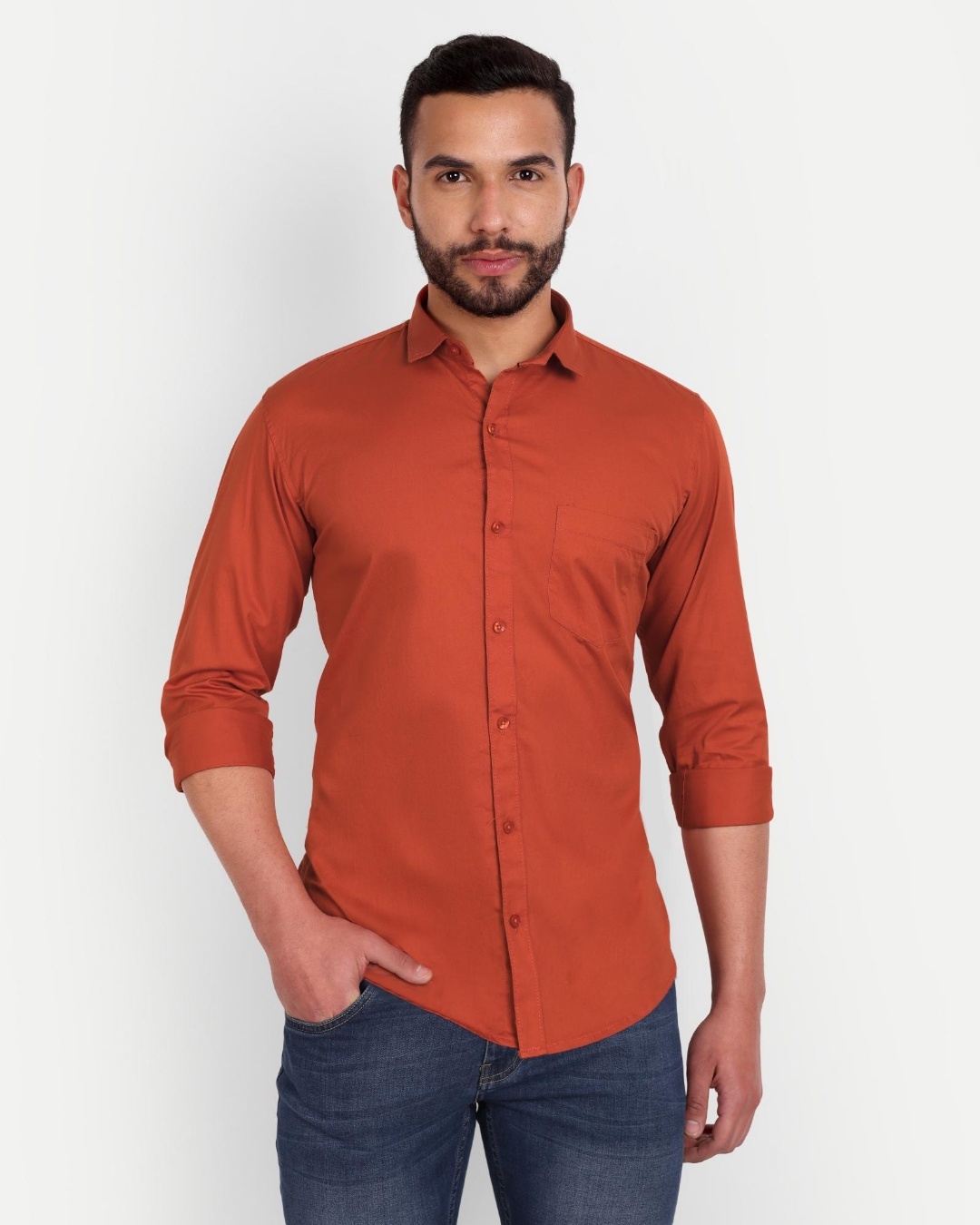 Buy Men's Rust Slim Fit Shirt Online at Bewakoof